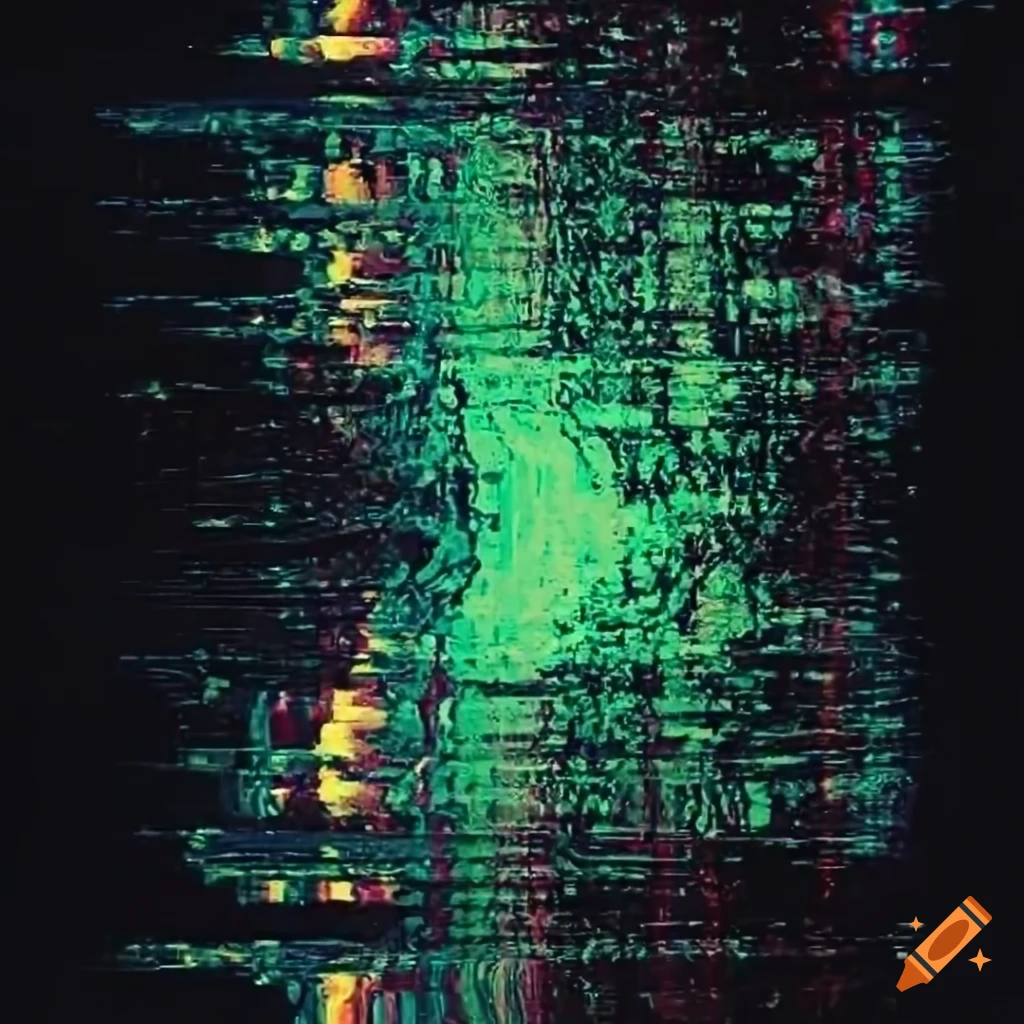 Glitching cracked computer screen leaking black fluids with glitchy grunge textures on Craiyon
