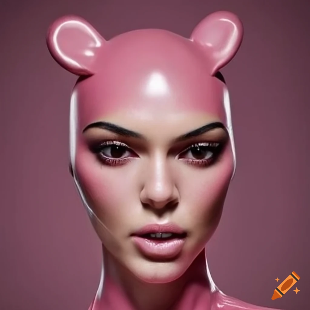 Dusty pink latex cover with Pink Panther head covering face on Craiyon