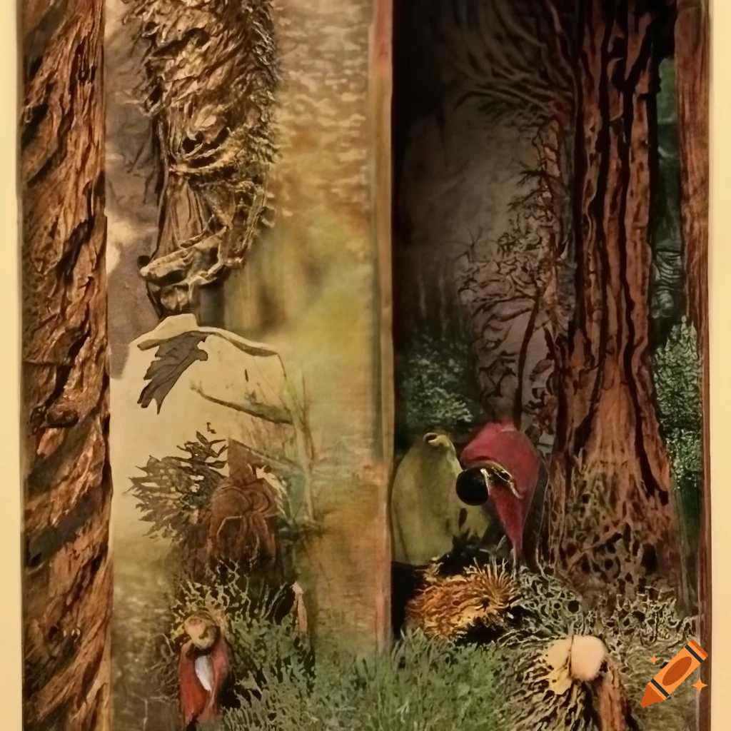 Joseph Cornell diorama of Eden with diverse wildlife and colorful flora on Craiyon