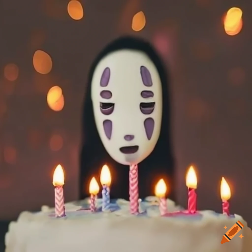 No face from spirited away with a birthday cake on Craiyon