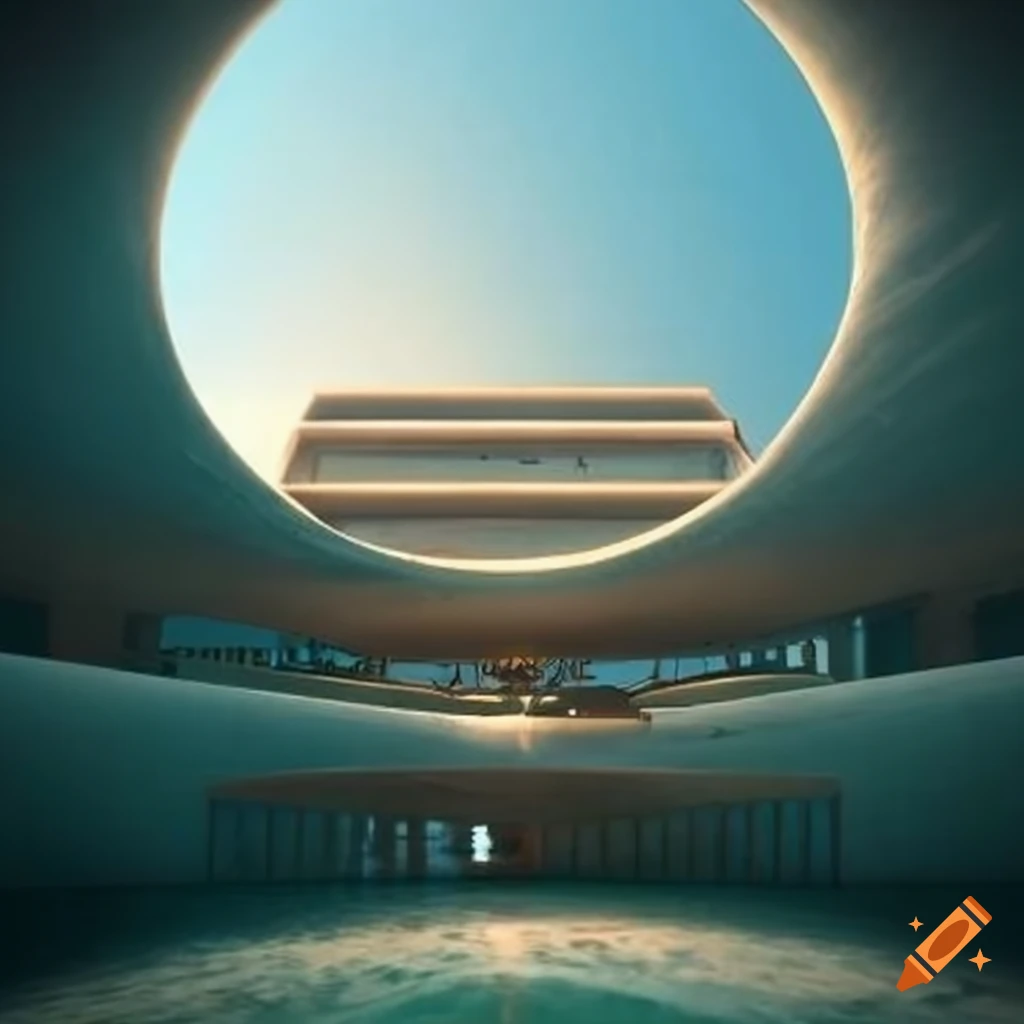 Unique building design resembling a hill with platforms and stairs ...