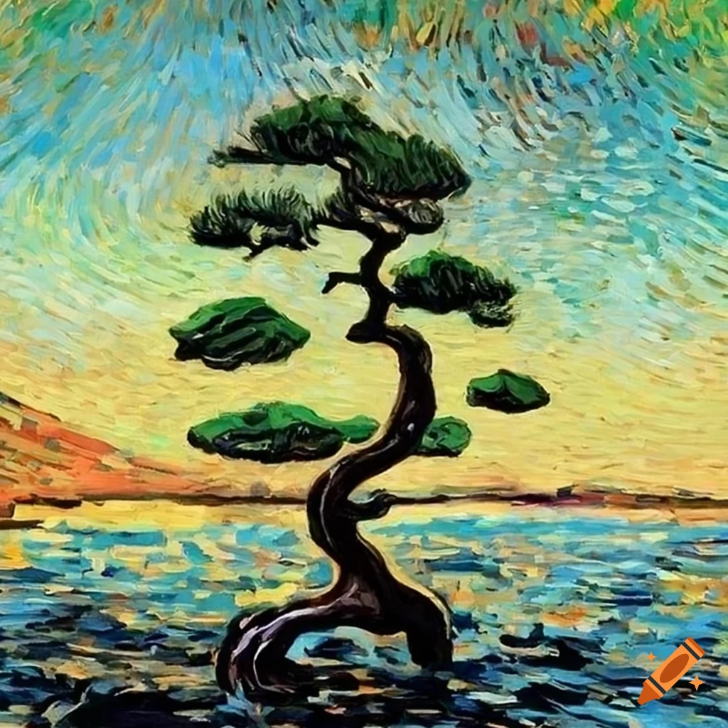 Bonsai tree in a serene desert setting by vincent van gogh on Craiyon
