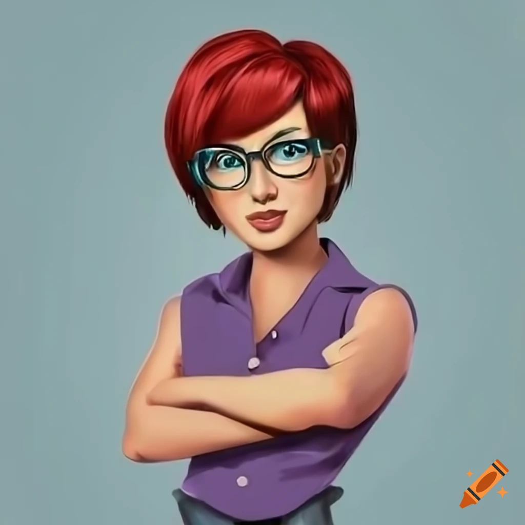 Sally acorn with pixie cut hair in light pink shirt and glasses on Craiyon