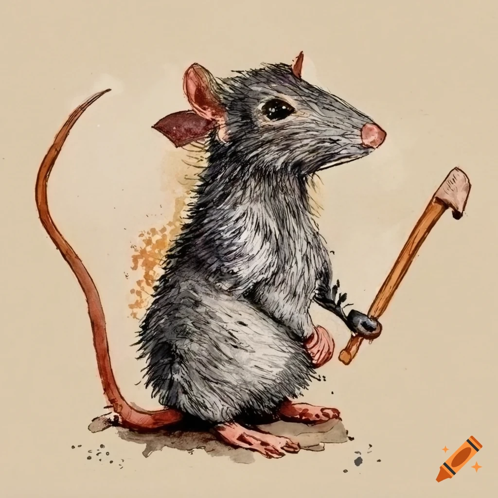 Illustration of a black rat bandit with an axe in Beatrix Potter style ...