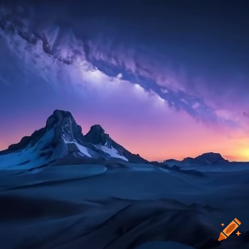 Desert landscape with mountains under a starry night sky on Craiyon