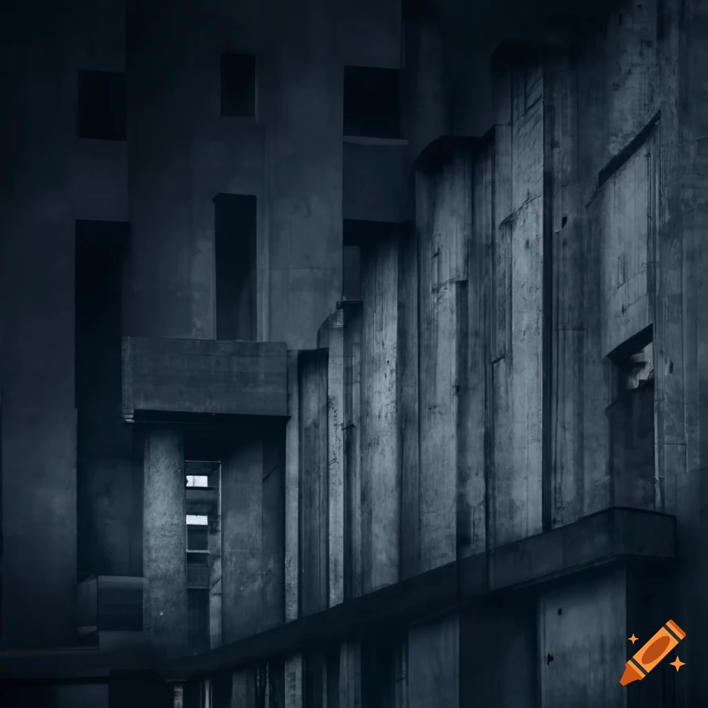 Brutalist concrete megastructure with a hospital facade in an abandoned ...