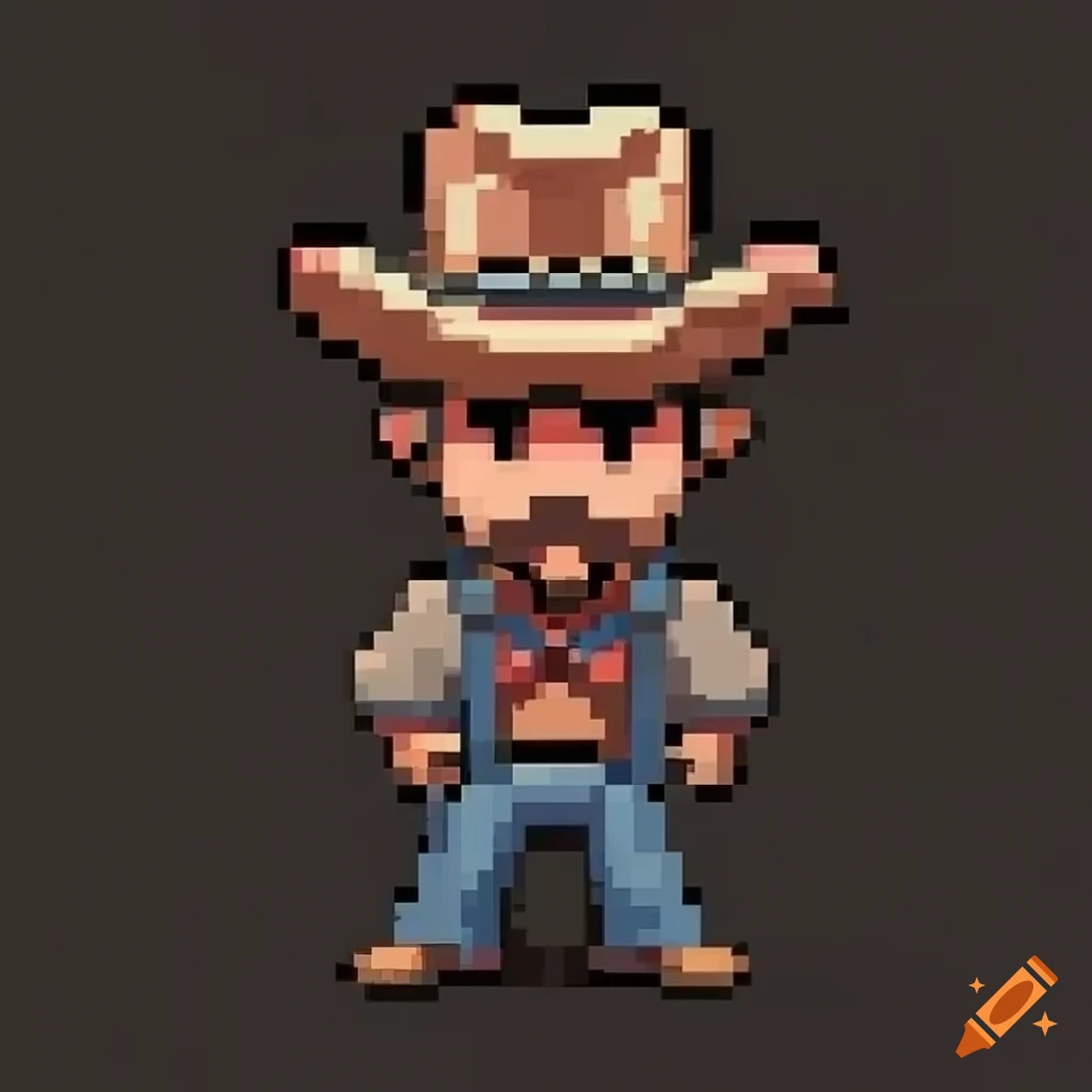 Vintage pixel art of outlaw jesse james as a game character on Craiyon