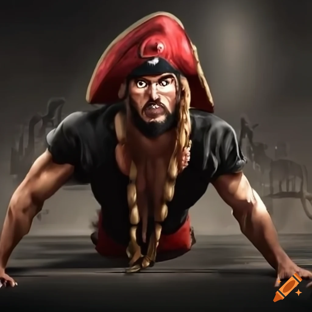 Pirate doing push-ups on Craiyon