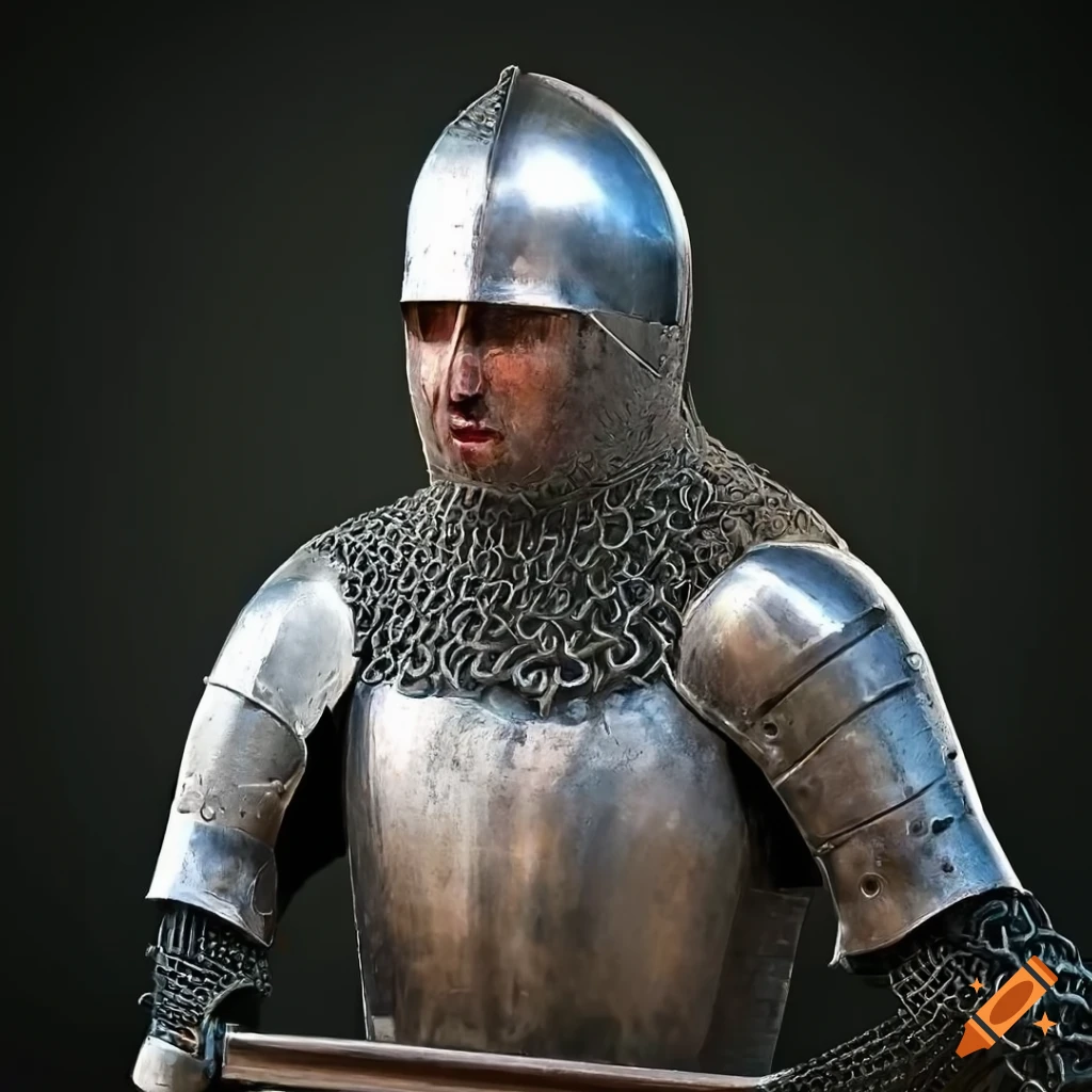 Medieval European knight in full plate armor with zweihander sword on Craiyon