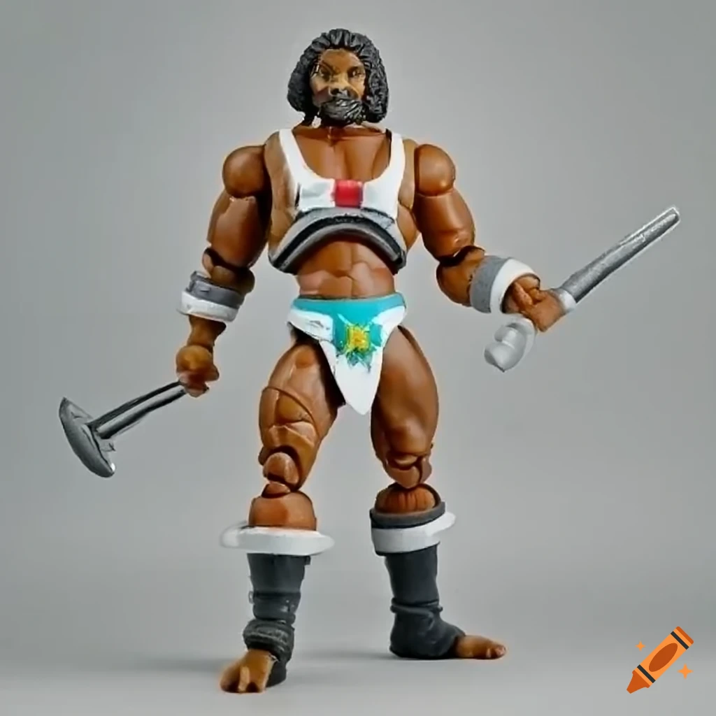 Black male barbarian action figure in he-man style on Craiyon