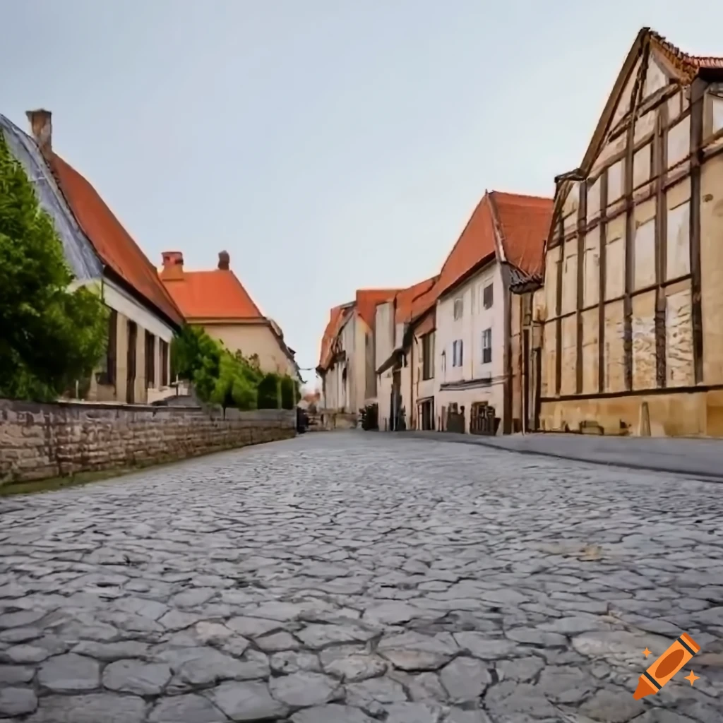 Medieval 14th century eastern european city street view with detailed ...