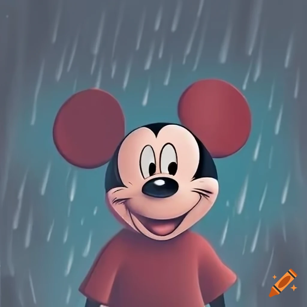 Mickey mouse splashing in the rain on Craiyon