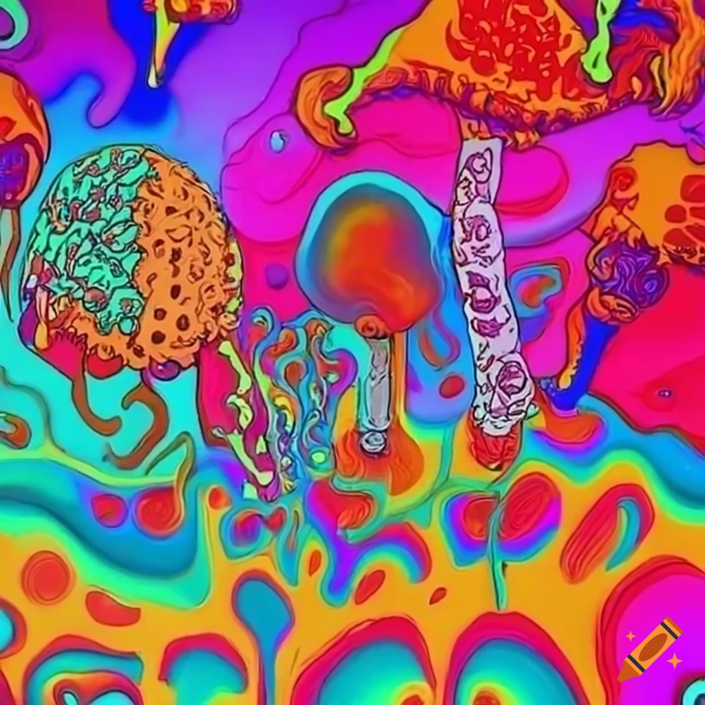 Psychedelic shrooms trip with dripping visuals on Craiyon