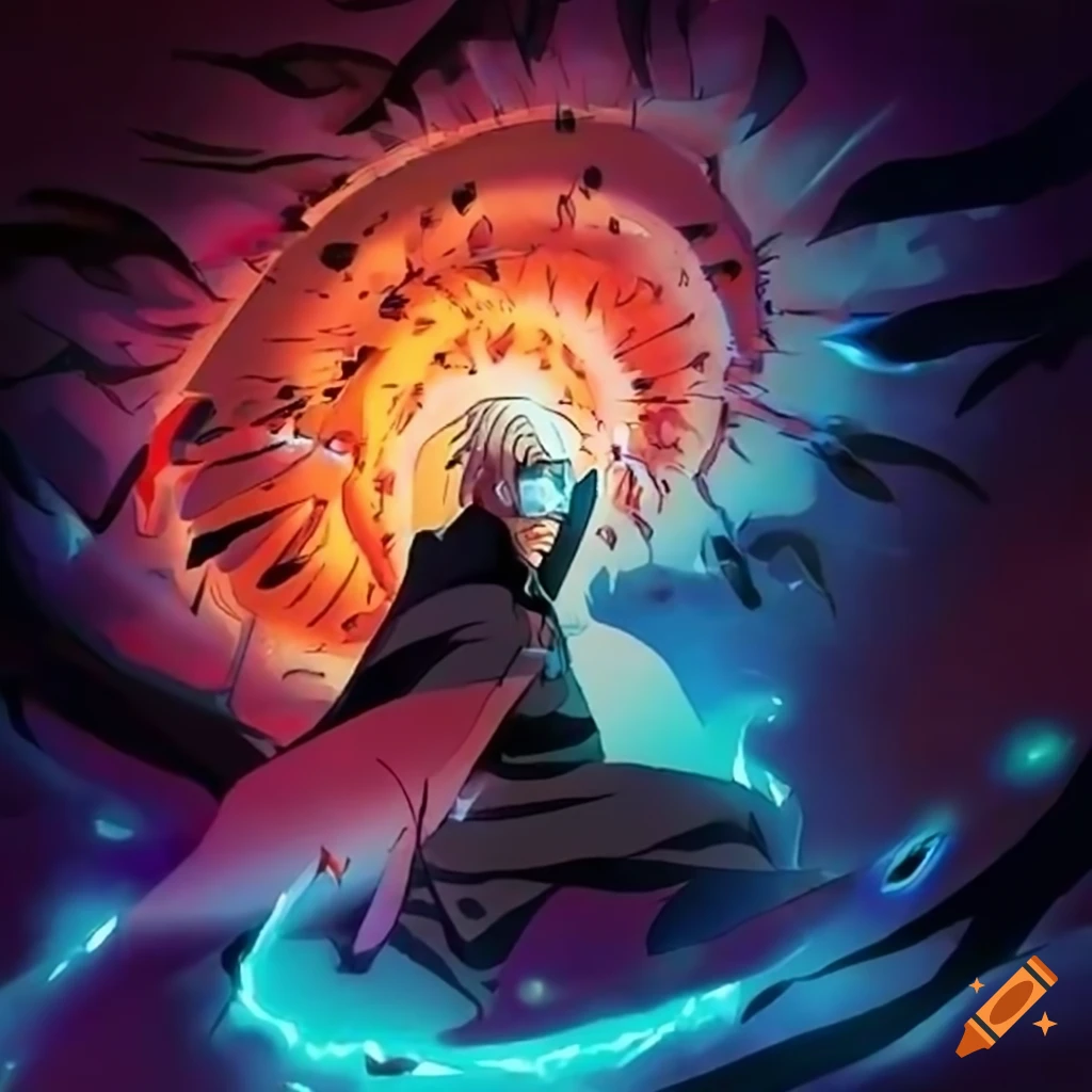Naruto character in a swirl of fiery orange and deep indigo clouds on ...