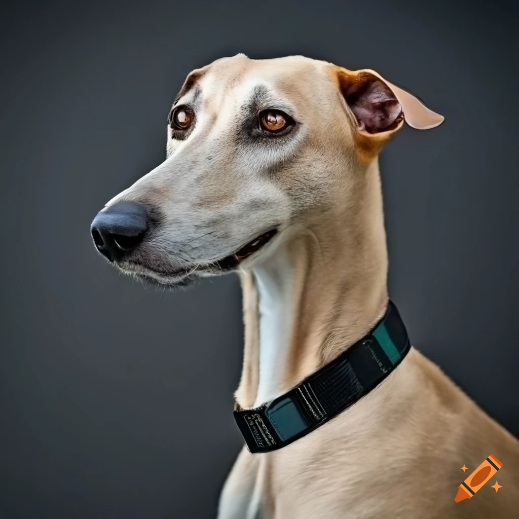 Close-up of Chippiparai breed dog wearing black collar and rectangular ...