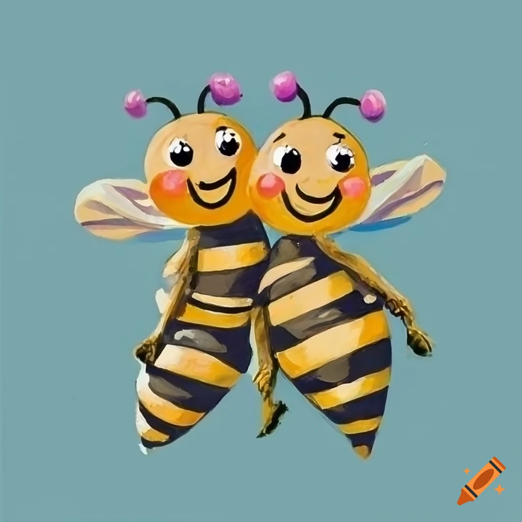 Two cute bees in a simple painting on Craiyon