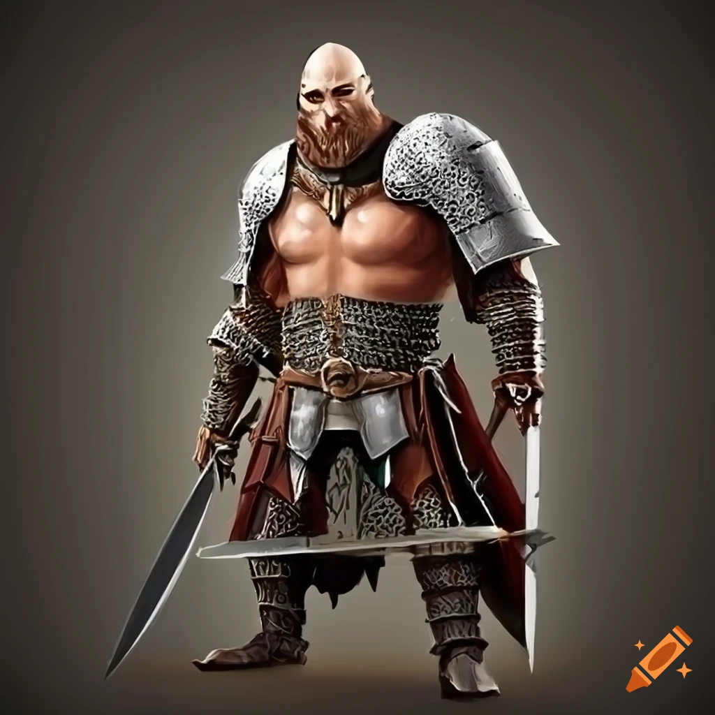 Medieval barbarian knight in full armor with a sword on Craiyon