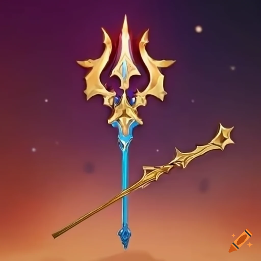 Intricately designed Genshin Impact trident polearm with sapphires and ...