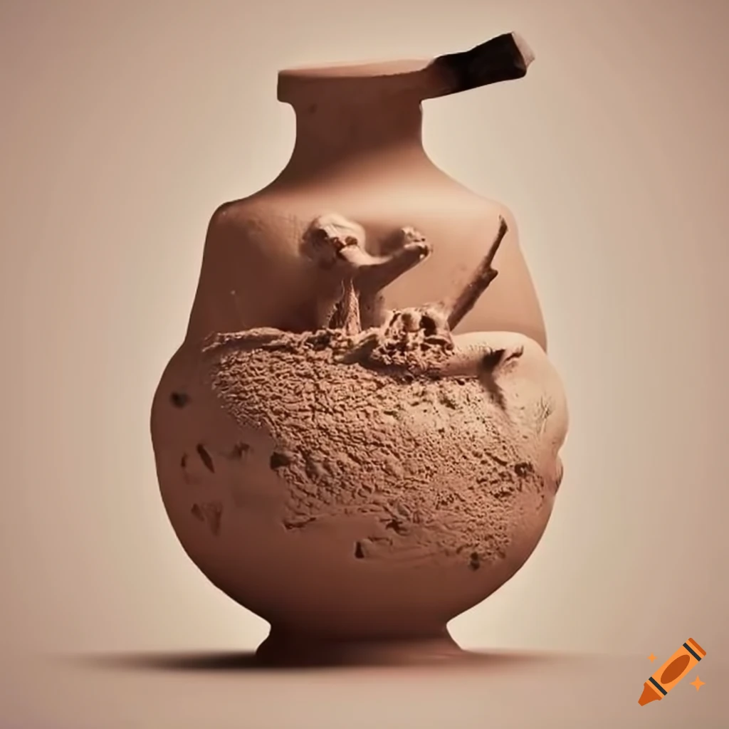 Ancient jar with a person holding a hammer engraved on it on Craiyon
