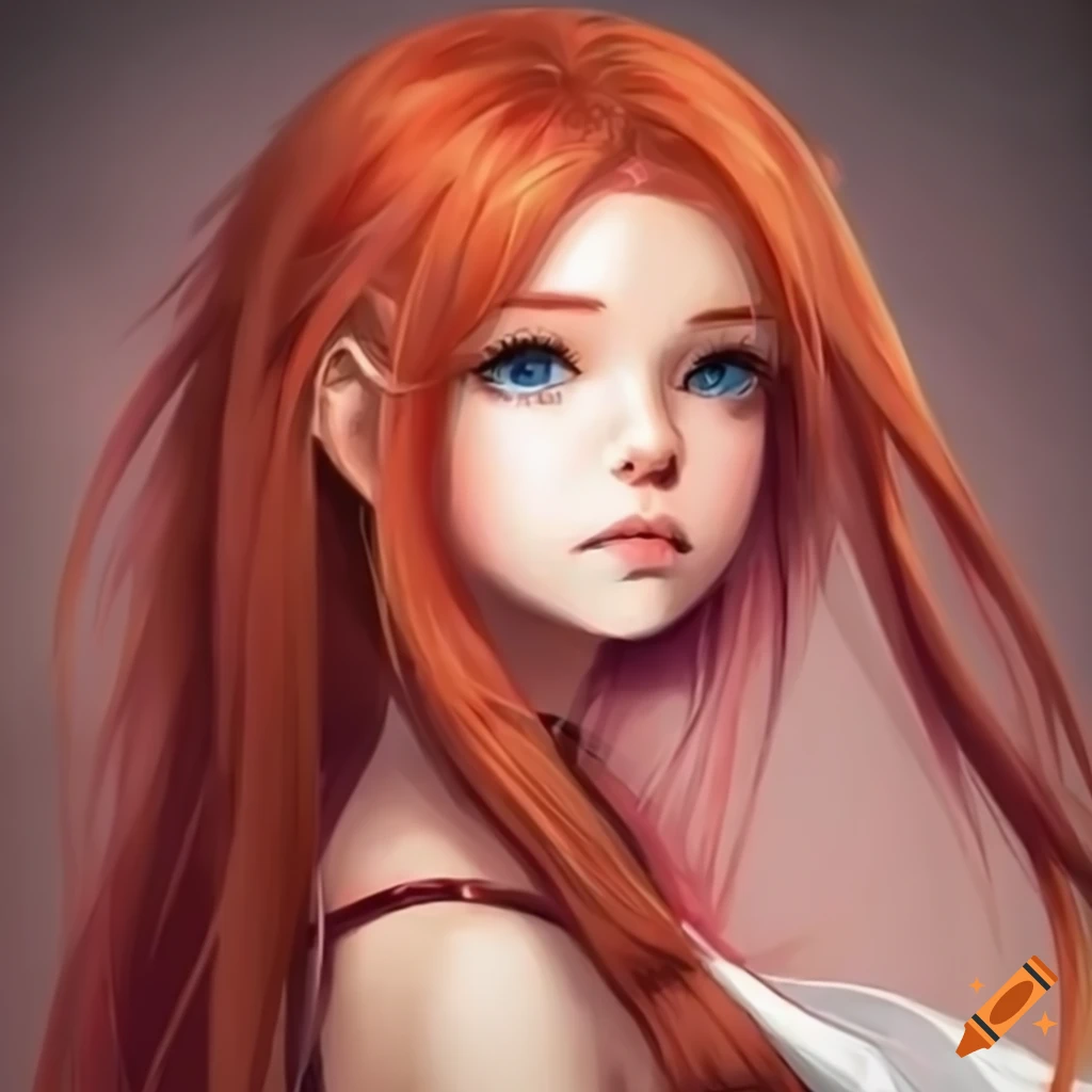 Cute girl with long red hair resembling a lamia on Craiyon