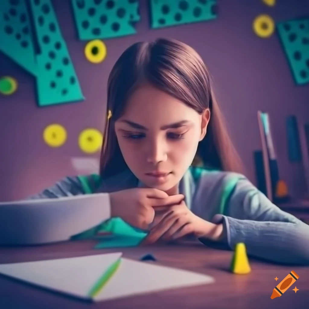 Girl studying geometry with math decorations around her on Craiyon
