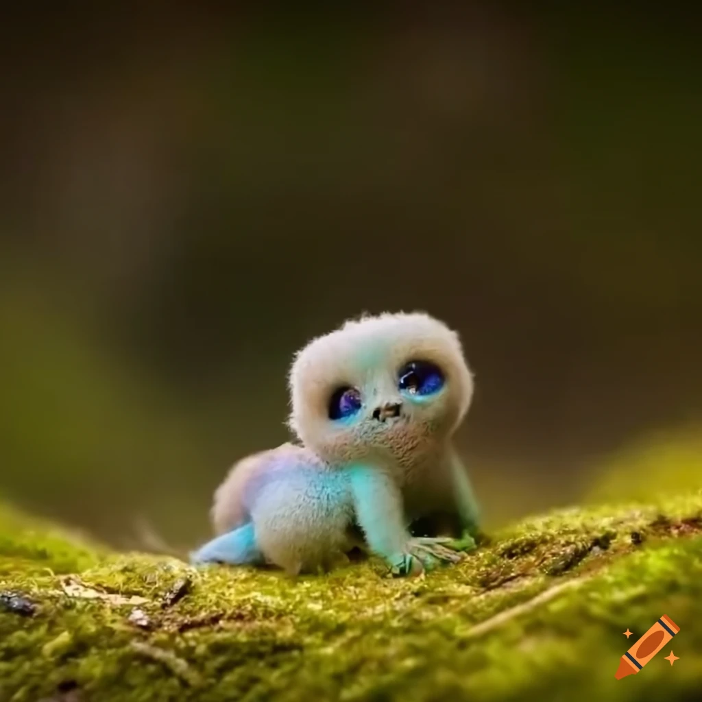Small fuzzy mythical creature in a moss forest burrow with cute moss ...