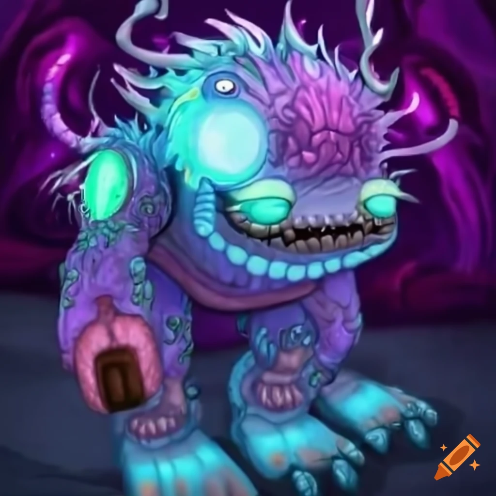 Singing Monsters Ethereal Workshop monster with mech, crystal, and poison elements on Craiyon