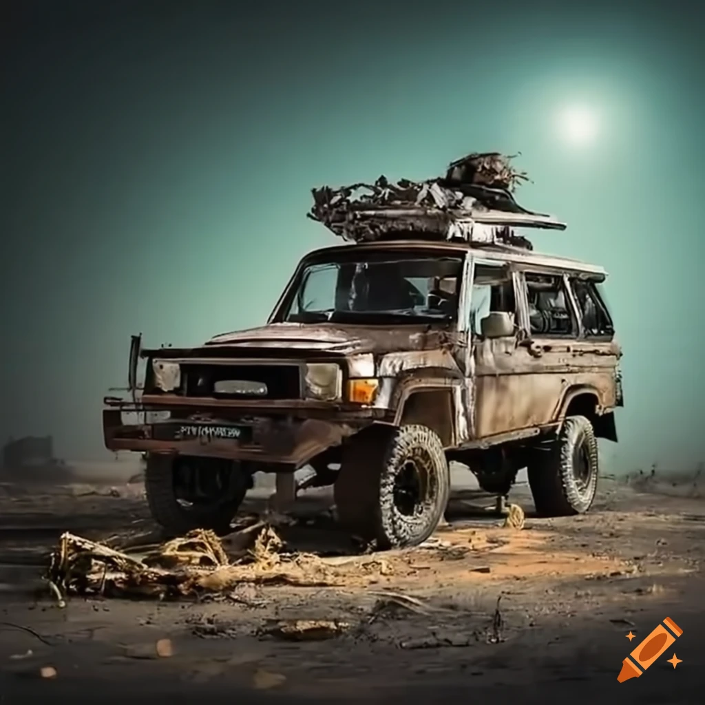 Post-apocalyptic Toyota Land Cruiser Troopie at abandoned road house on ...
