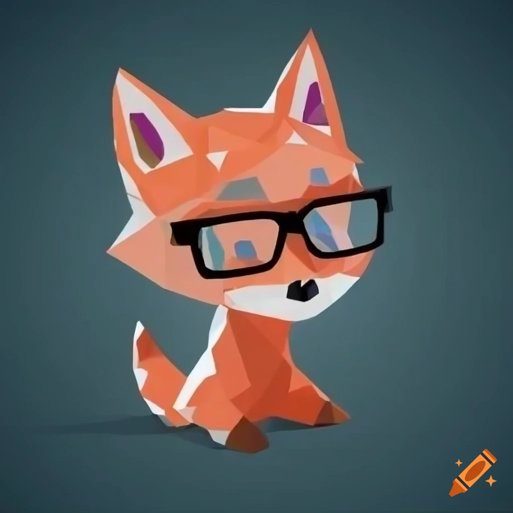 Cute baby fox with glasses in low polygon style on Craiyon