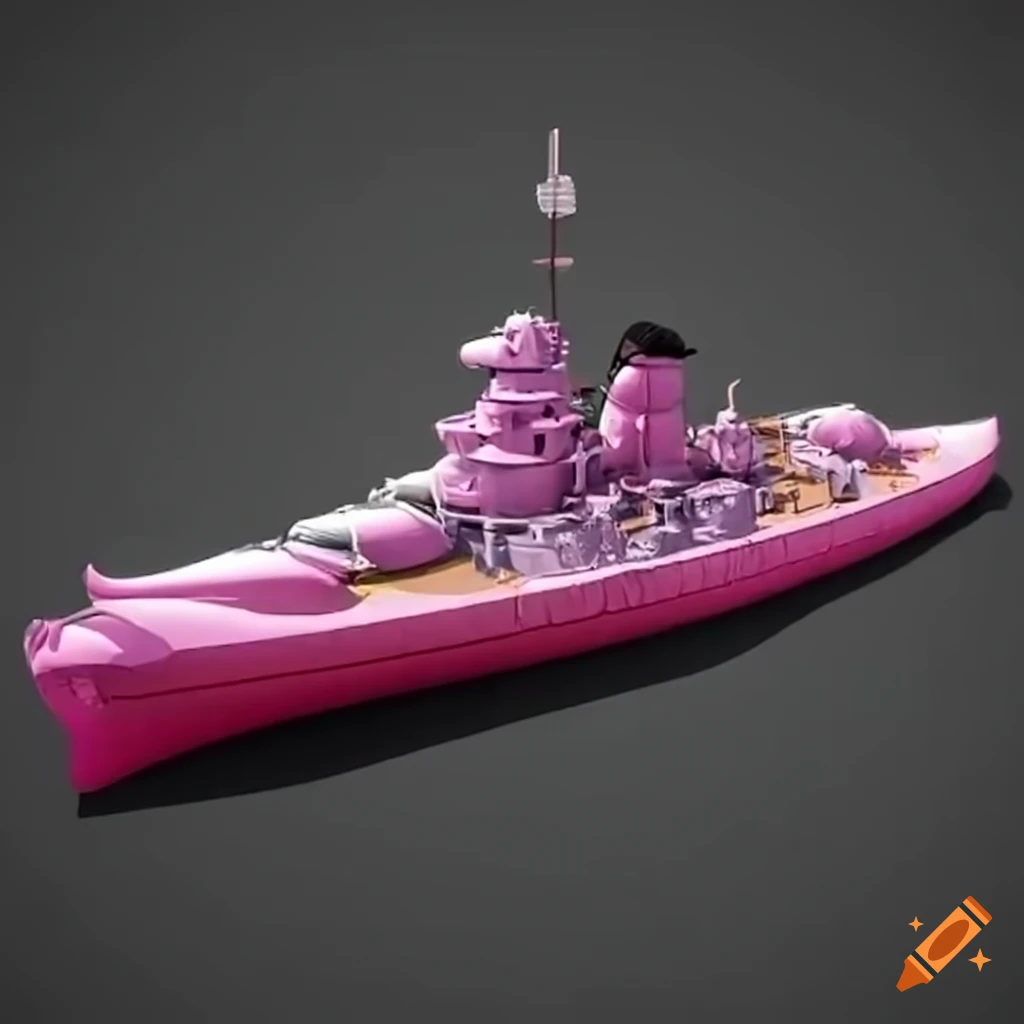 World war 2 battleship design on a pink flamingo pool float on Craiyon