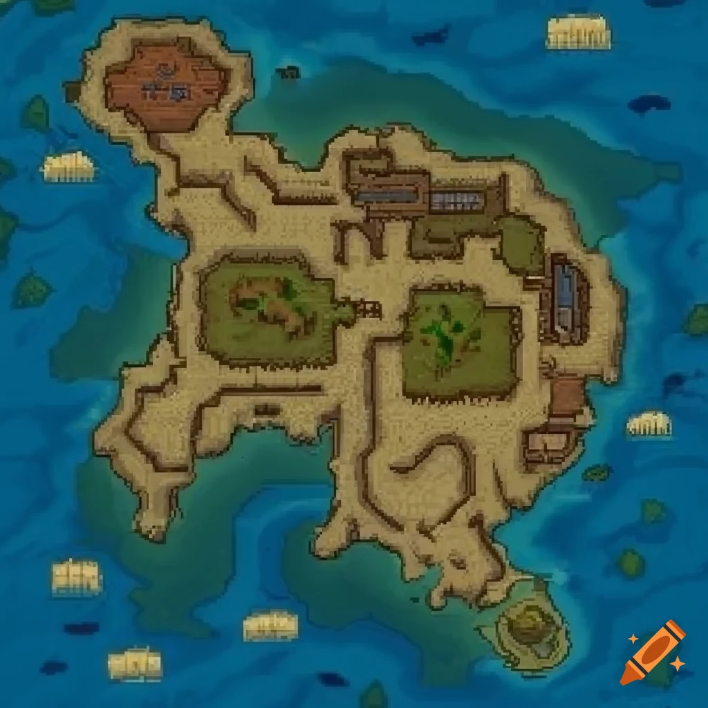 Pixelated fantasy map on Craiyon