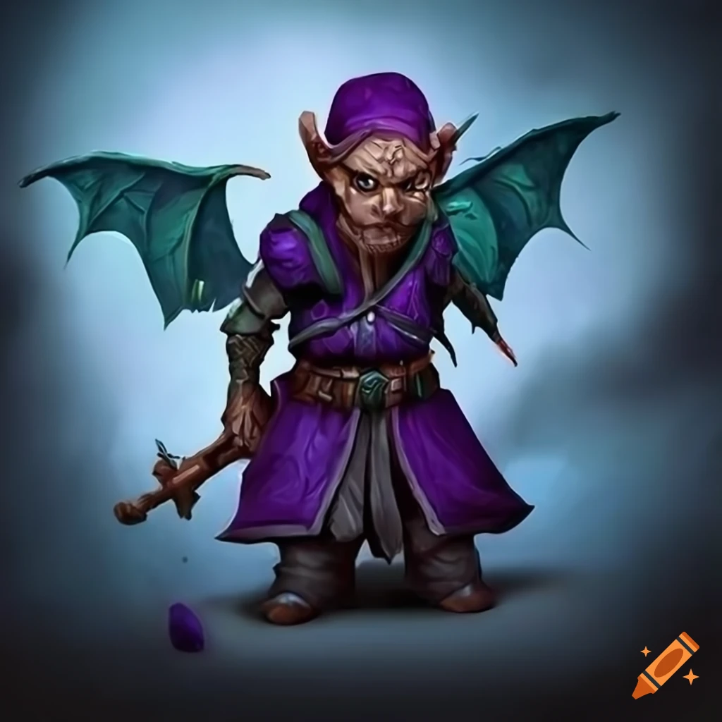 Gnome warlock with bat wings on Craiyon