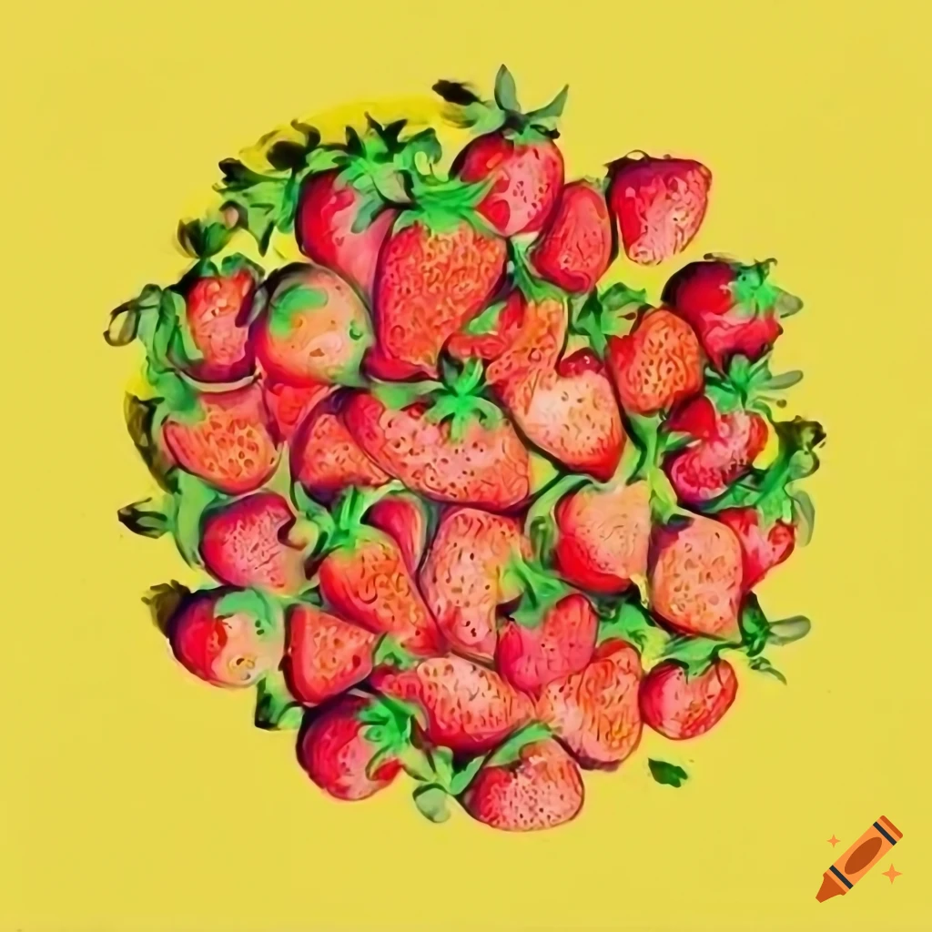Vibrant abstract painting of strawberries on yellow background on Craiyon