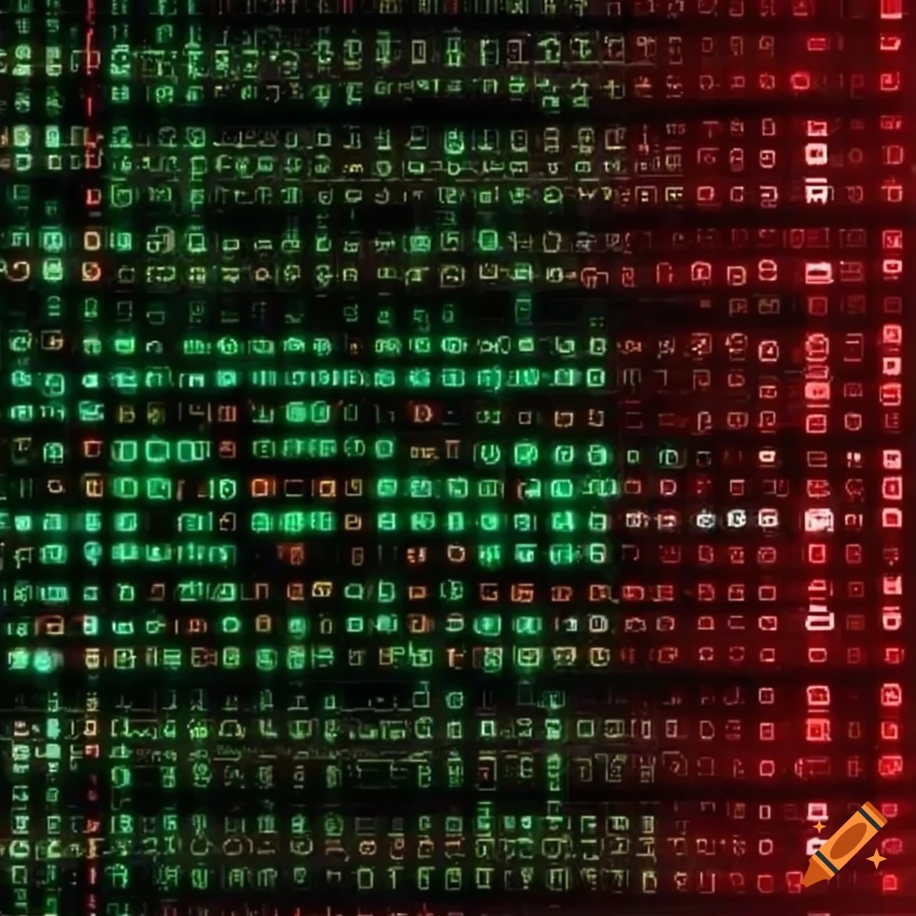 Green computer code transforming into red horizontally on Craiyon