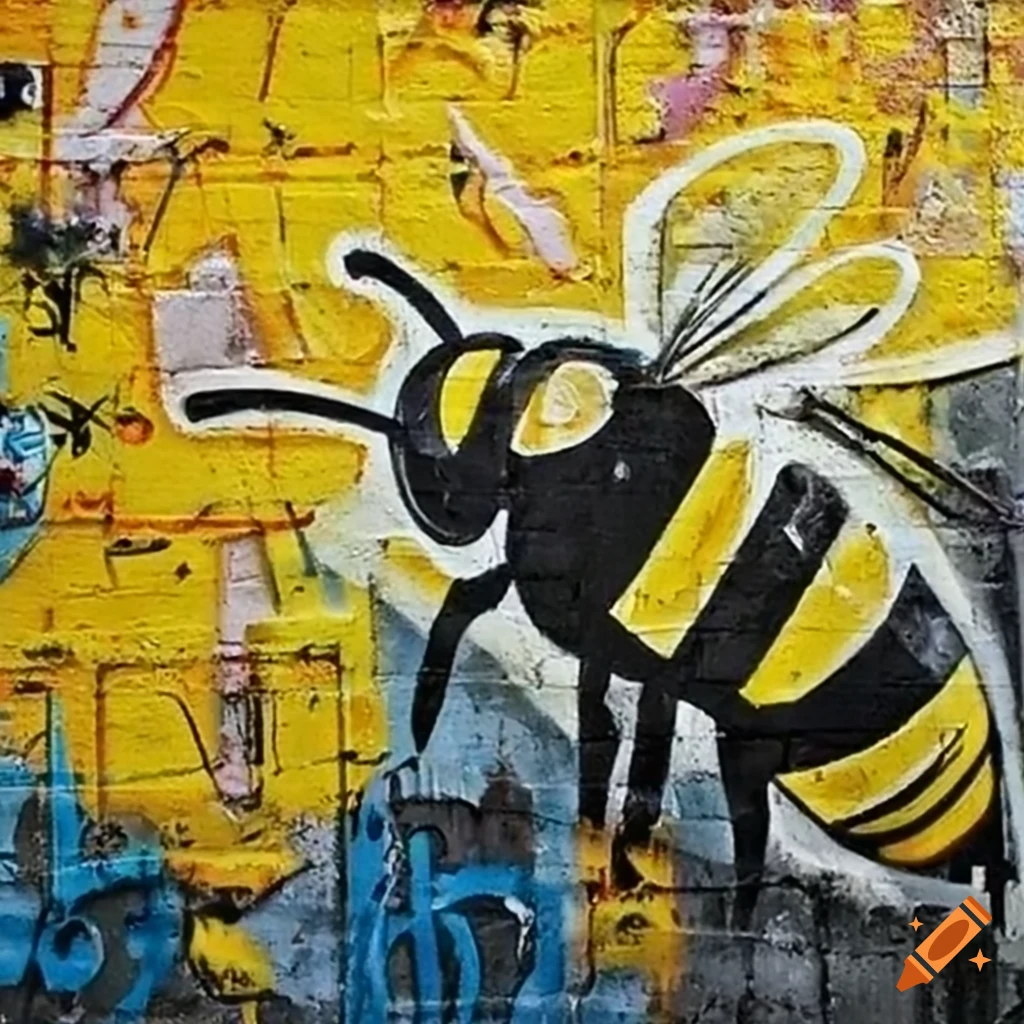 Graffiti art of a bee on a street wall on Craiyon