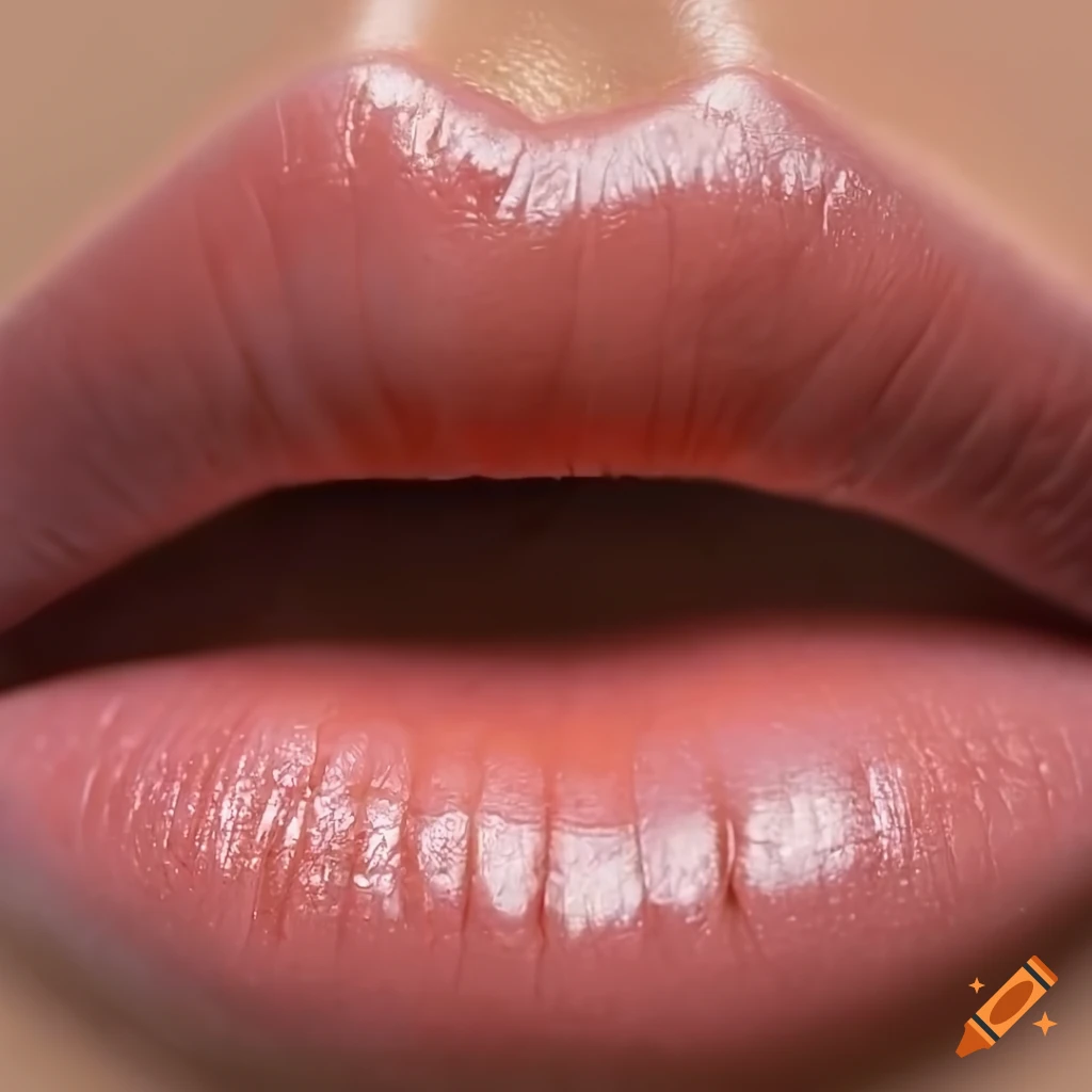 Close-up of human lips with a fresh peachy tone and fine texture ...