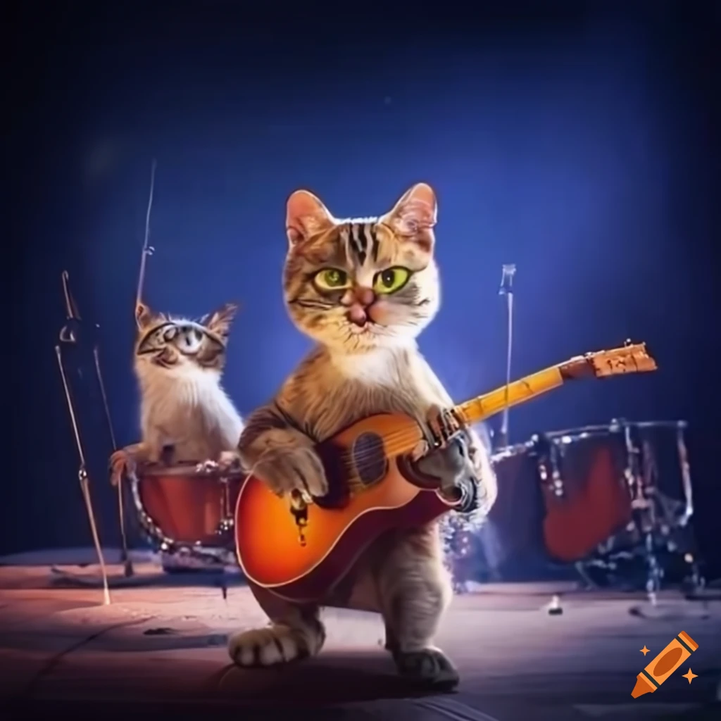 Musical cats playing instruments on stage on Craiyon