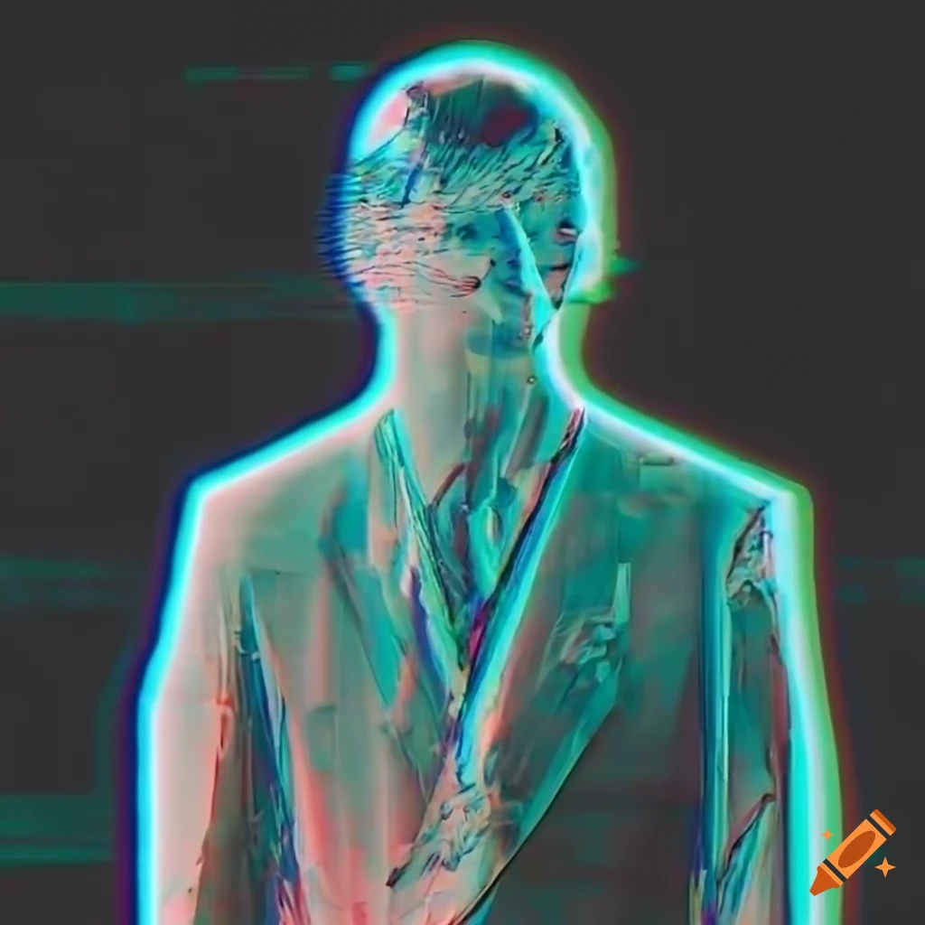 Retro hologram portrait of a stylish figure with a glitch effect on Craiyon
