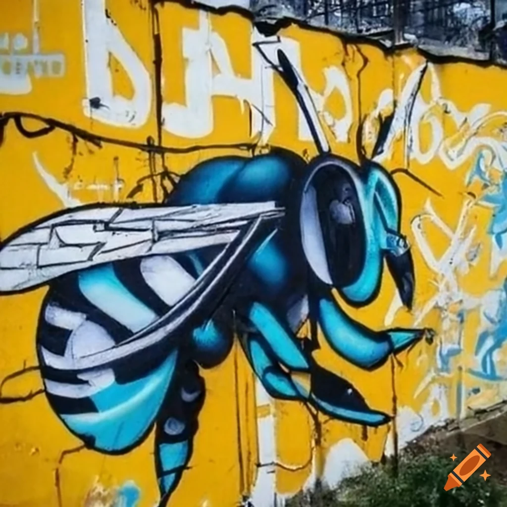 Graffiti art of a bee on a street wall on Craiyon