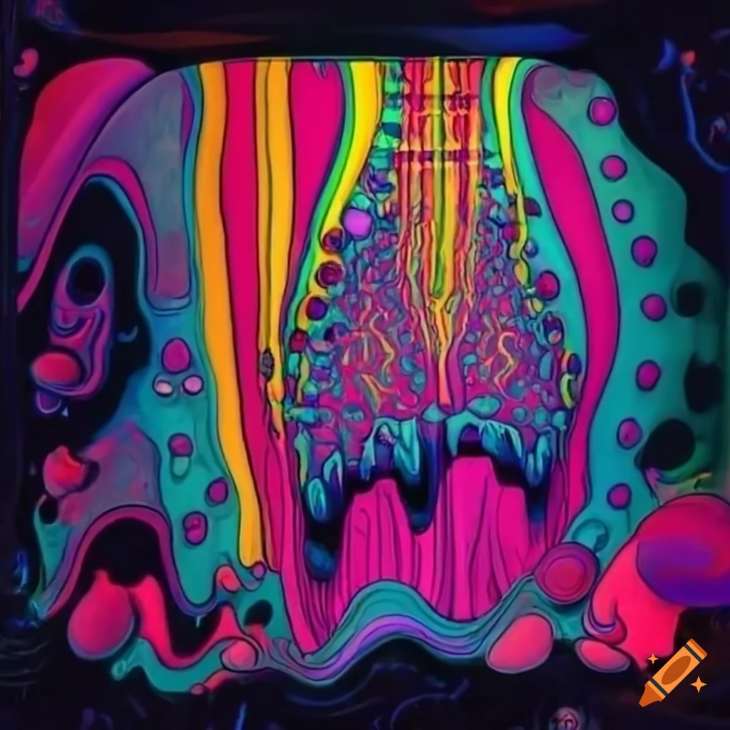 Psychedelic shrooms trip with dripping visuals on Craiyon