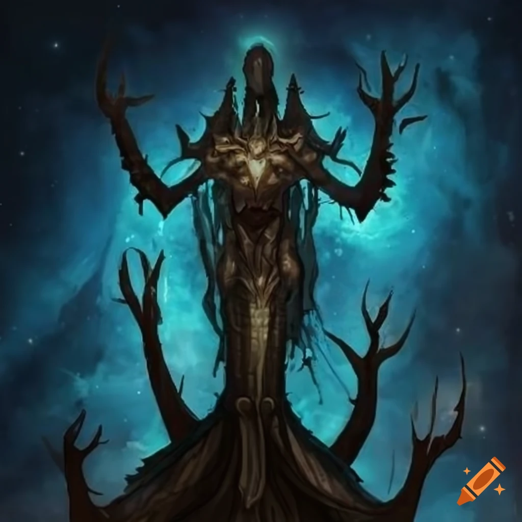 Eldritch humanoid god holding a universe on Craiyon