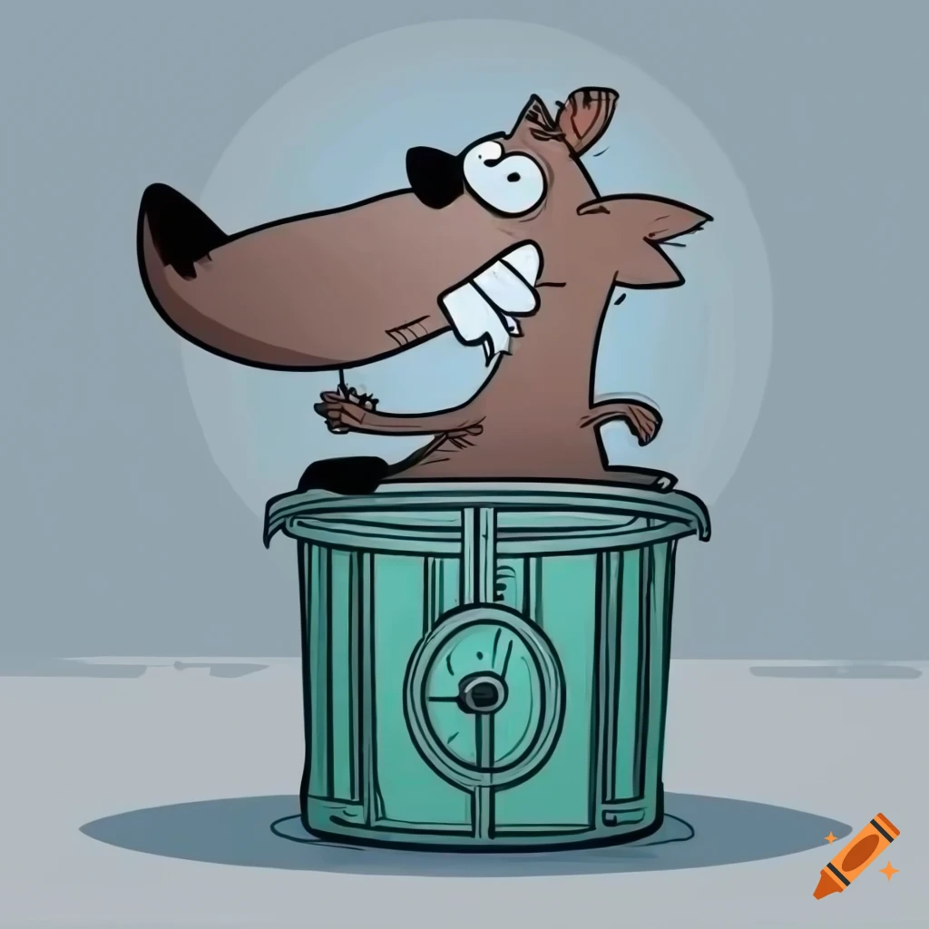 Cartoon man throwing a howling wolf into a trash can on Craiyon