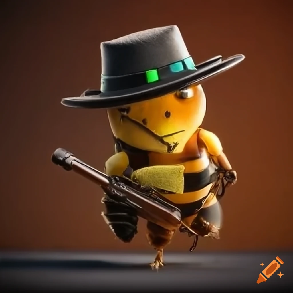Bee in a fedora with a tommy gun on Craiyon