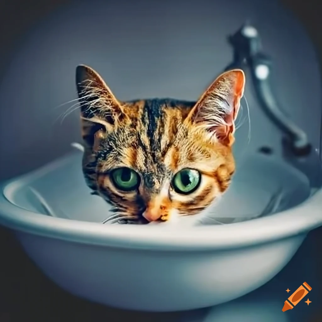 Cat in a sink being dripped with water on Craiyon