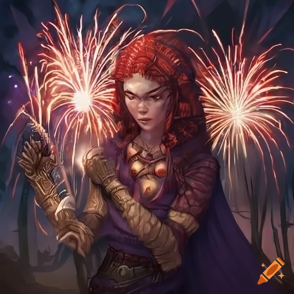 Fantasy sprite creating fireworks in a pathfinder setting on Craiyon