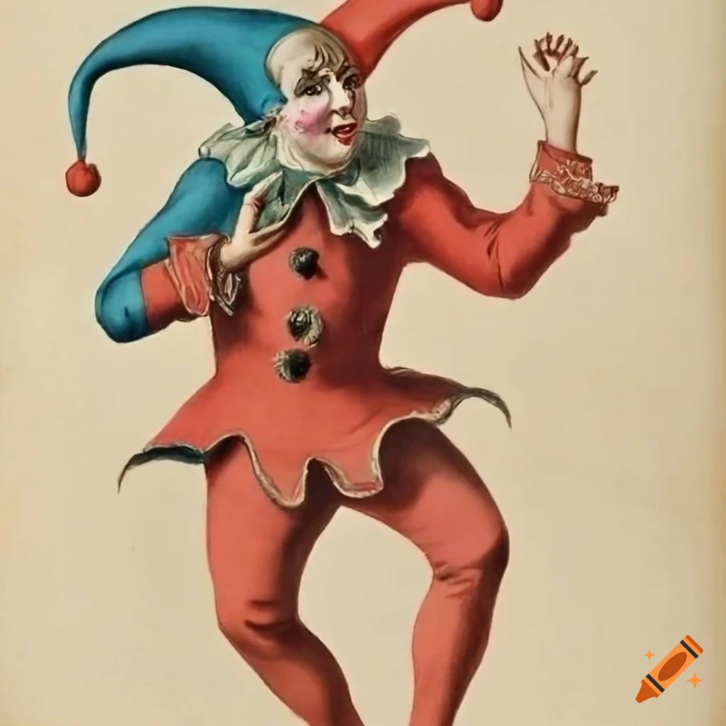 19th century drawings of a dancing jester on Craiyon