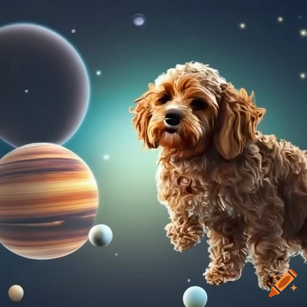 Cockapoo exploring the solar system on Craiyon