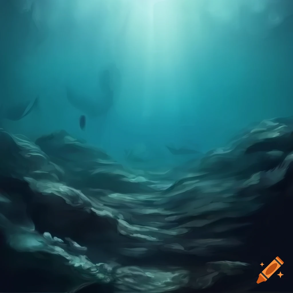 Deep abyss underwater with defined lines in a fantasy setting on Craiyon