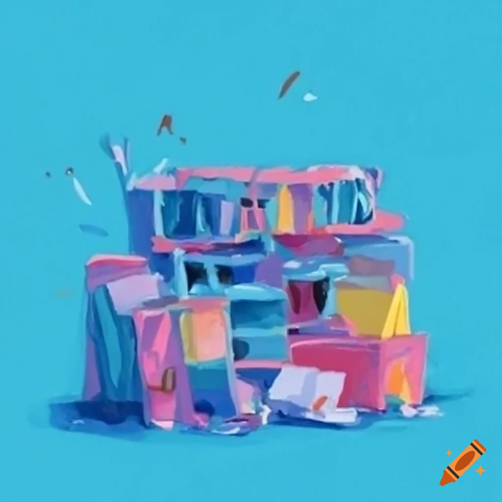 Messy monster bedroom with piles of clothes and toys in dim colors on ...