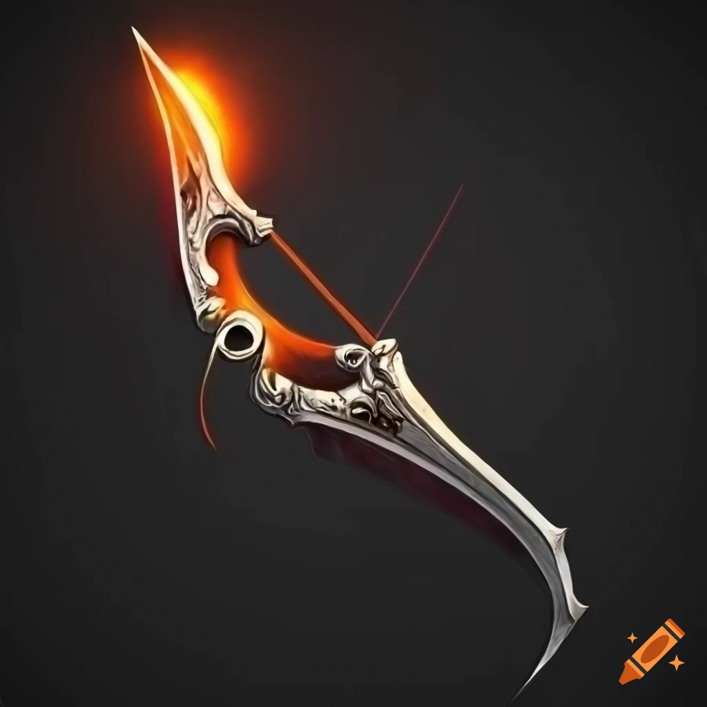 Intricately detailed fantasy bow weapon with shadow flame on Craiyon